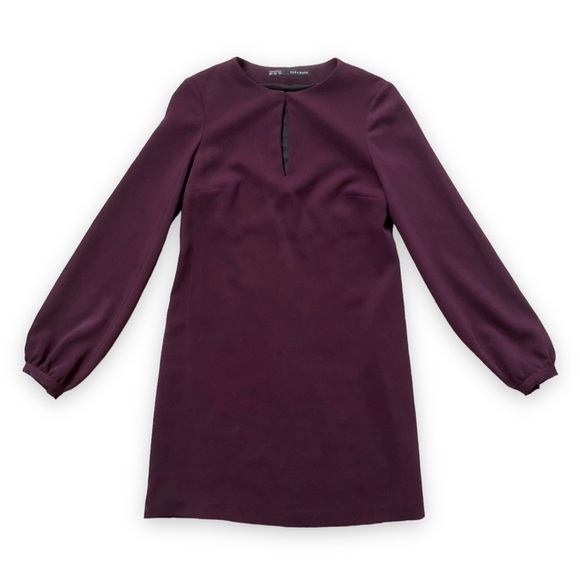 Zara | Dresses | Zara Basic Solid Purple Long Balloon Sleeve Keyhole ...